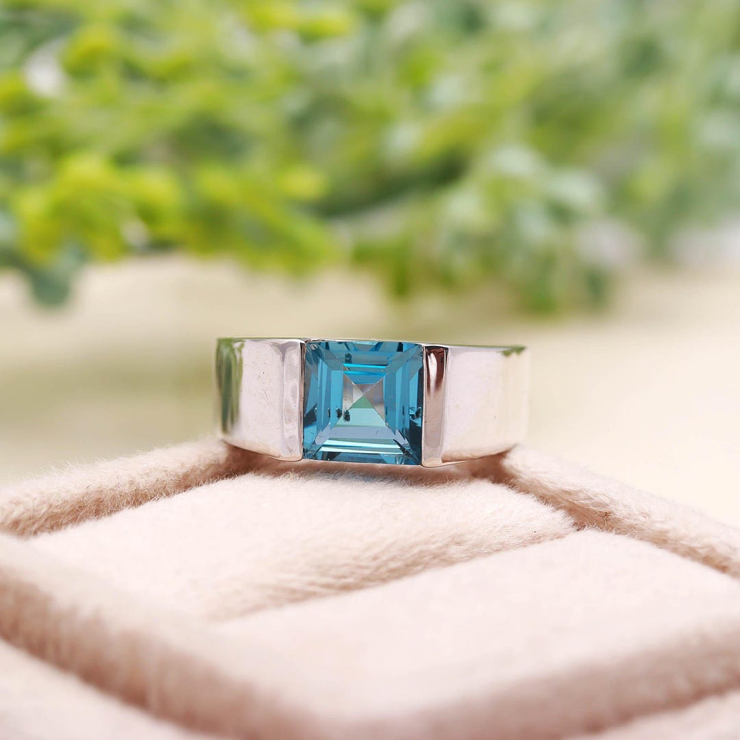 Blue Topaz Men's Signet Ring: Sterling Silver Engagement, December ...