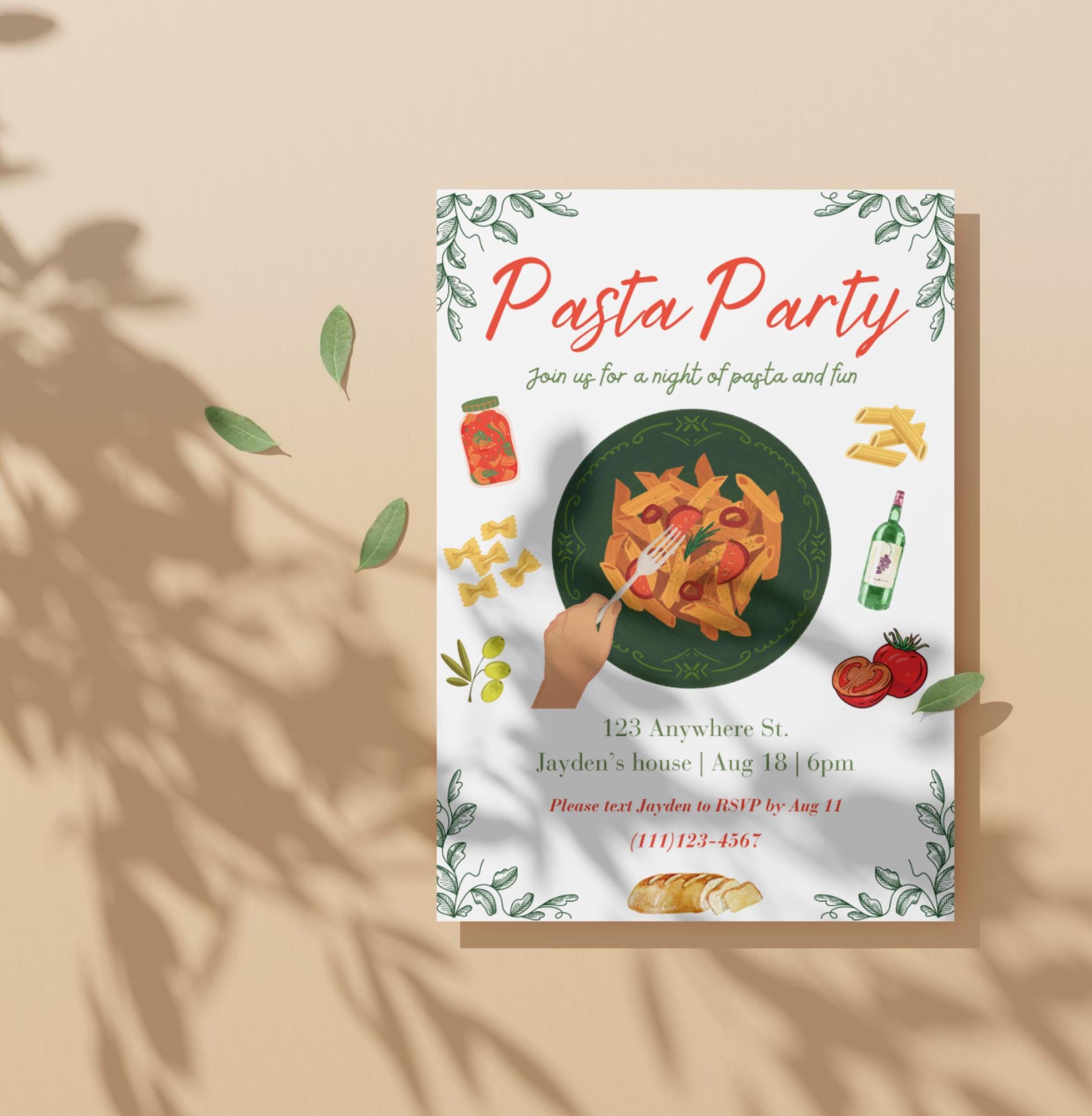 Dinner Pasta Party Invitation - Etsy