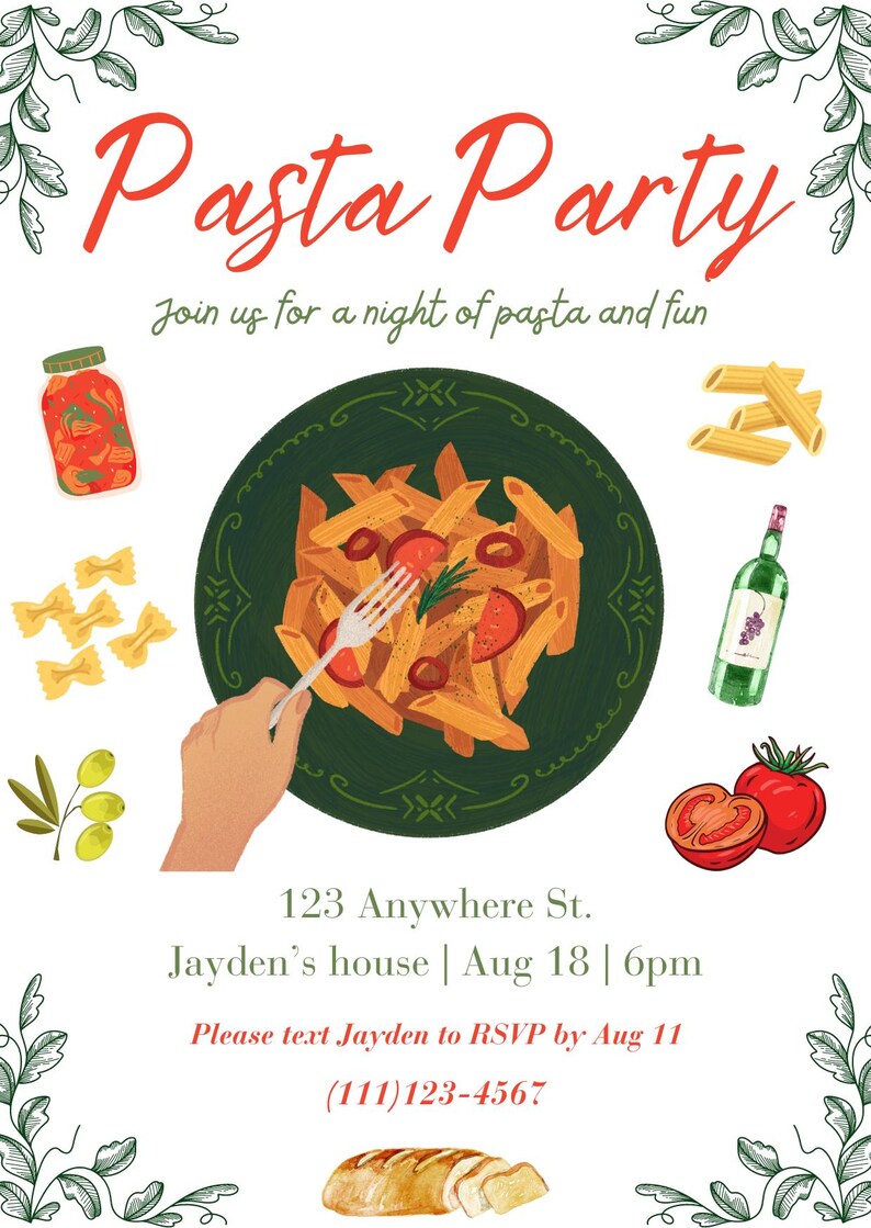 Dinner Pasta Party Invitation - Etsy