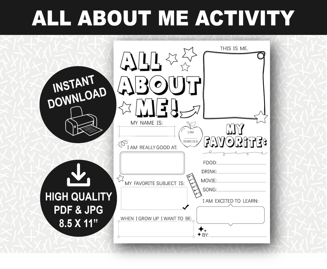 All About Me Printable, Back to School Worksheet Kids, Coloring Page ...