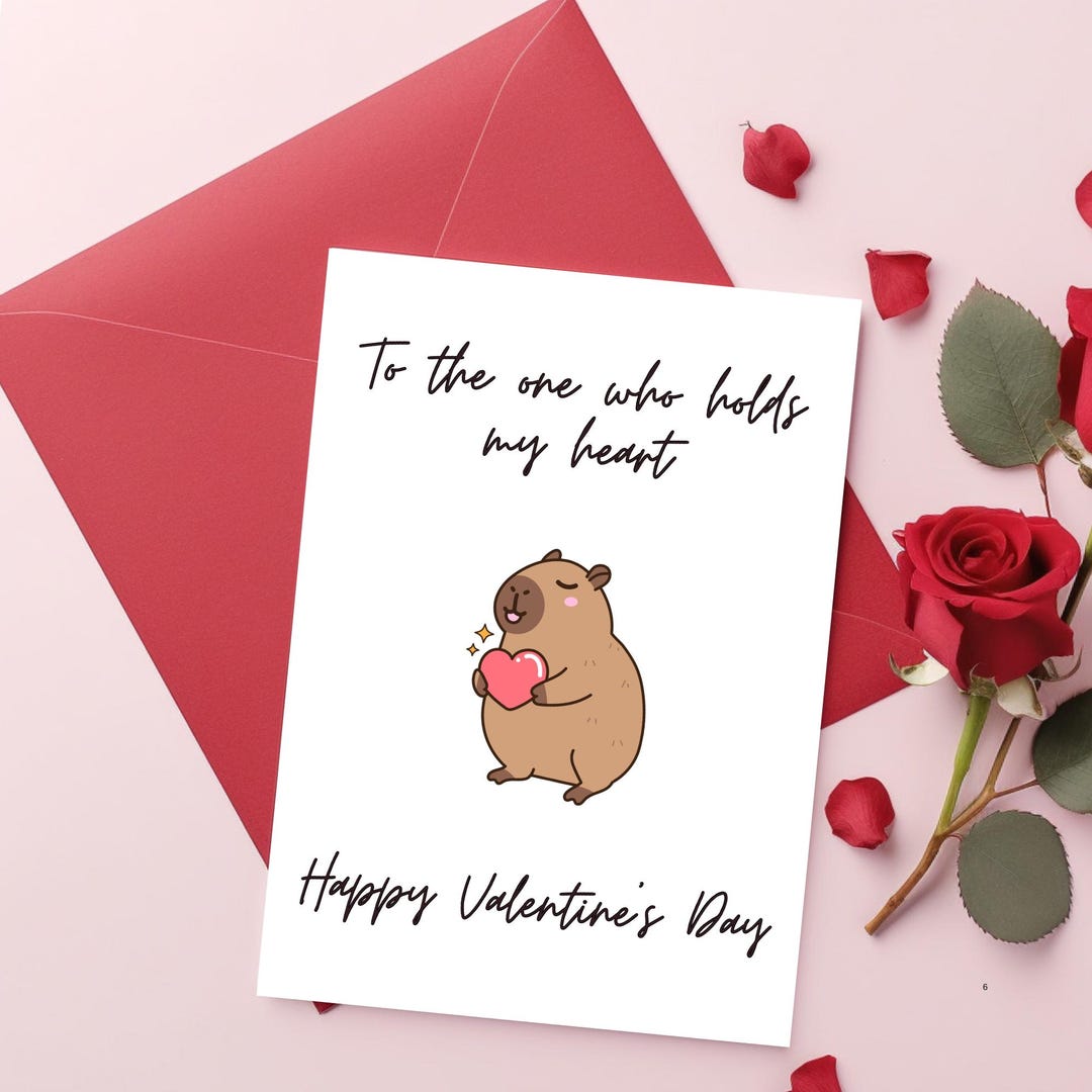 Capibara Printable Happy Valentine's Day Card, Handcrafted Card for ...