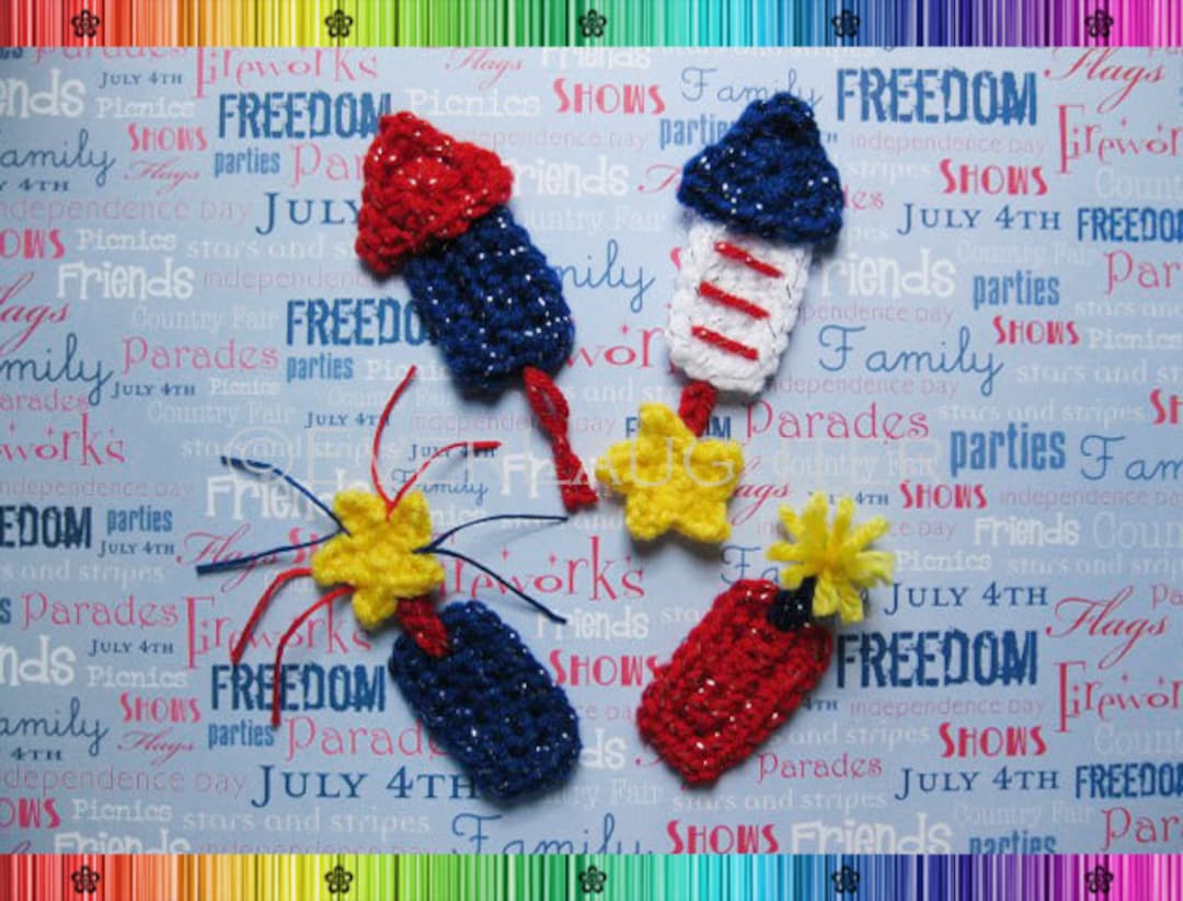 Rocket Firework and Firecracker Applique - CROCHET PATTERN (PDF) - Etsy