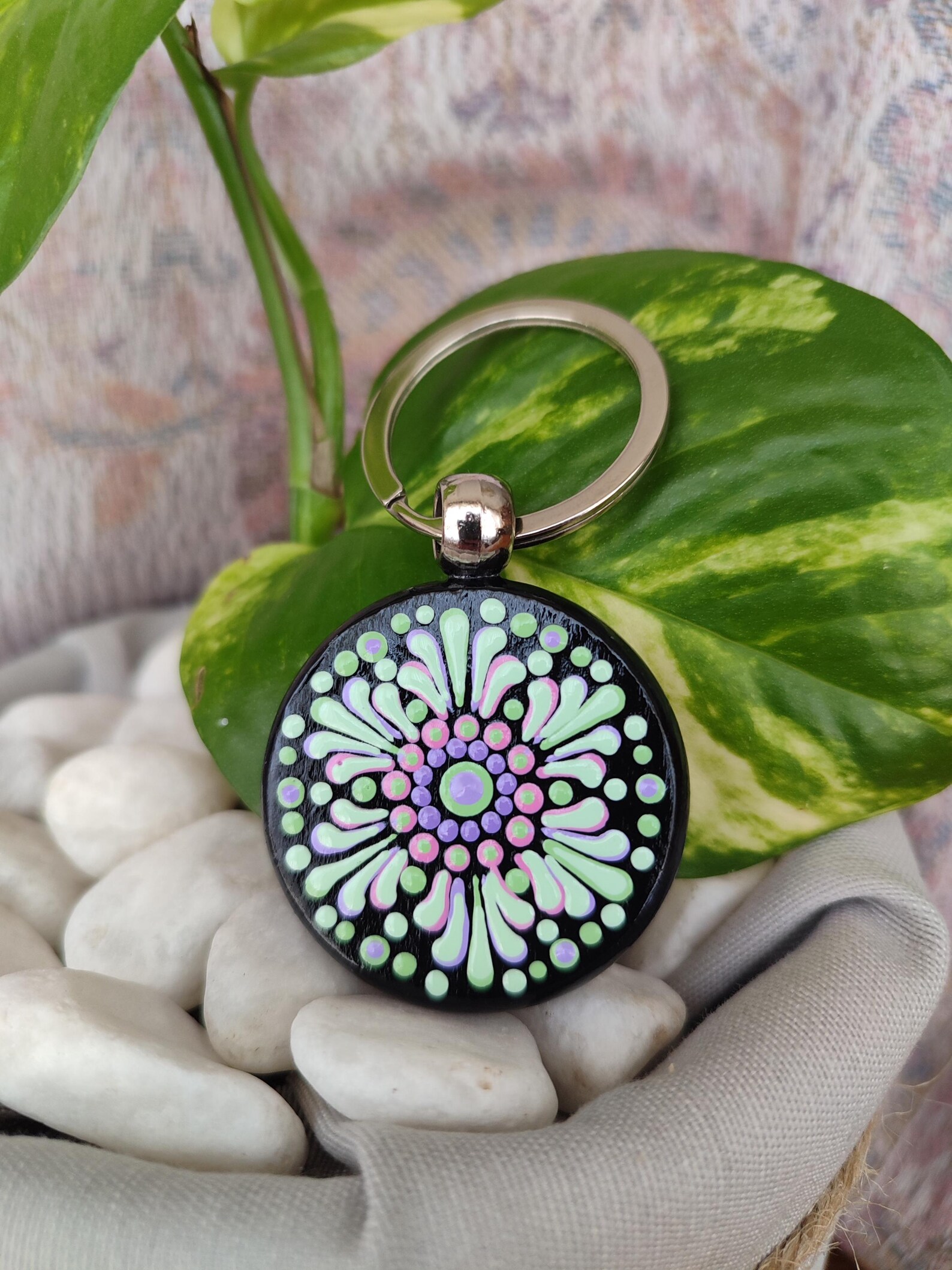 Handcrafted Key Ring, Mandala Art, Original Key Ring, Wearable Art, Dot ...