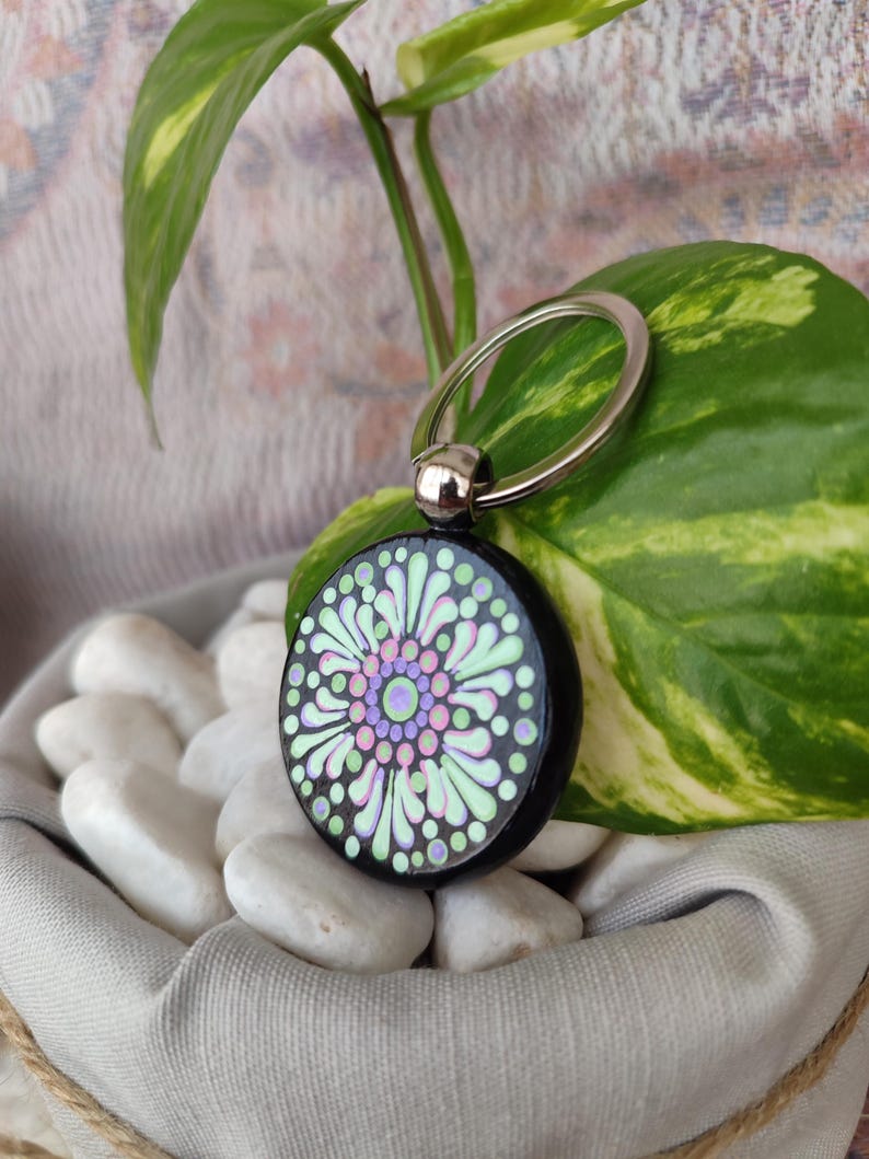 Handcrafted Key Ring, Mandala Art, Original Key Ring, Wearable Art, Dot ...