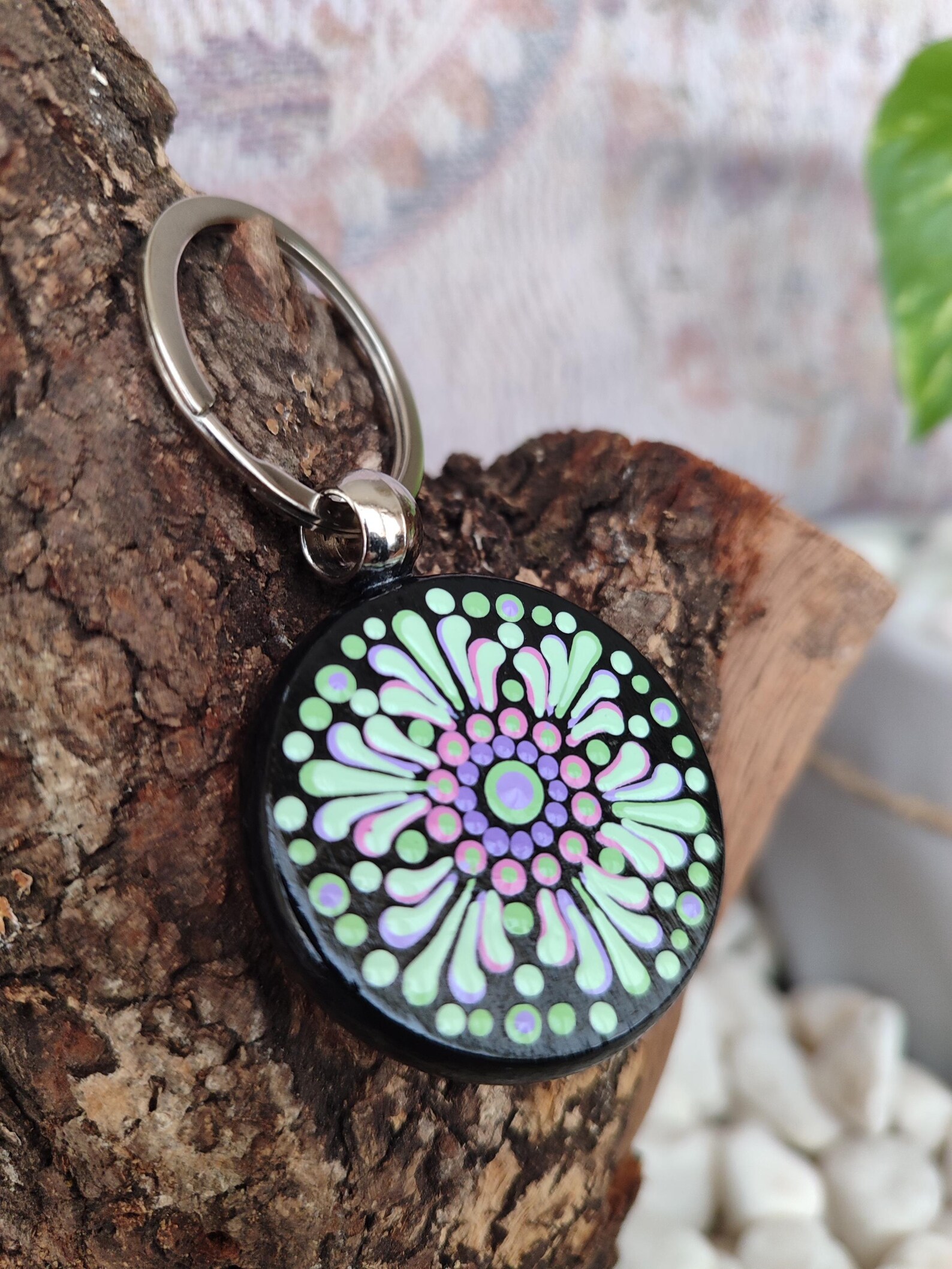 Handcrafted Key Ring, Mandala Art, Original Key Ring, Wearable Art, Dot ...