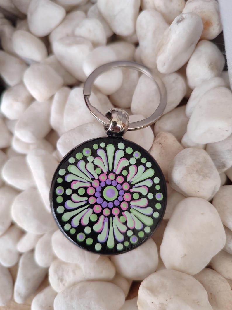 Handcrafted Key Ring, Mandala Art, Original Key Ring, Wearable Art, Dot ...