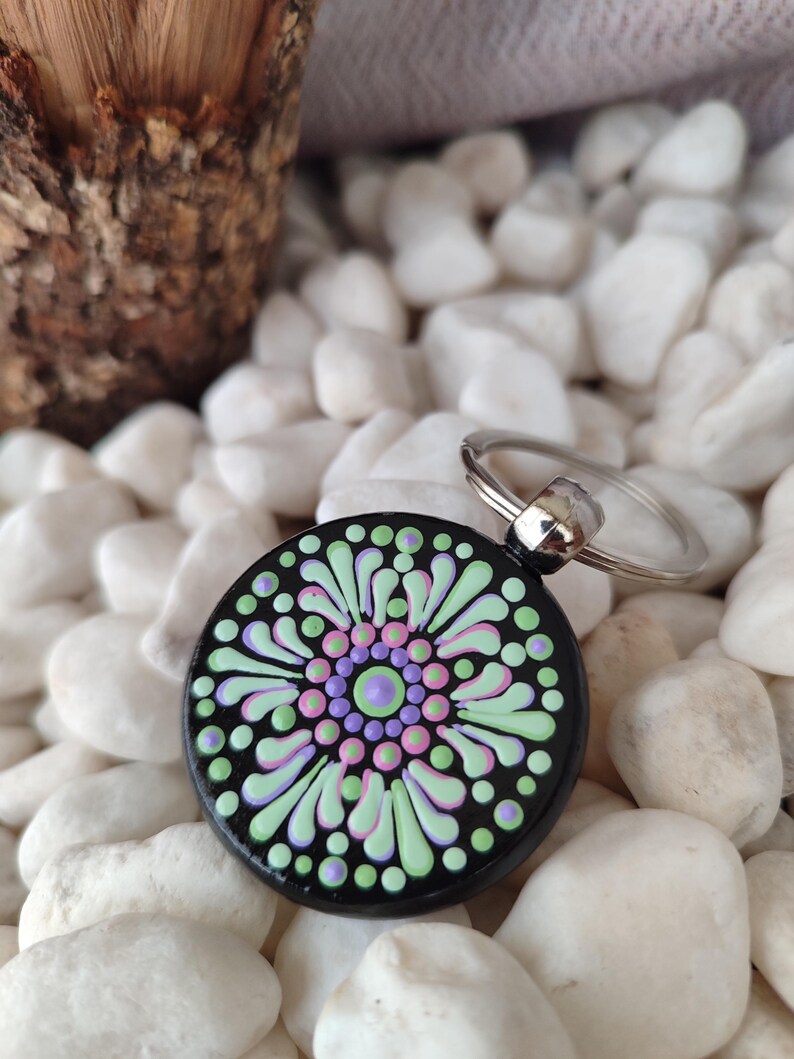 Handcrafted Key Ring, Mandala Art, Original Key Ring, Wearable Art, Dot ...