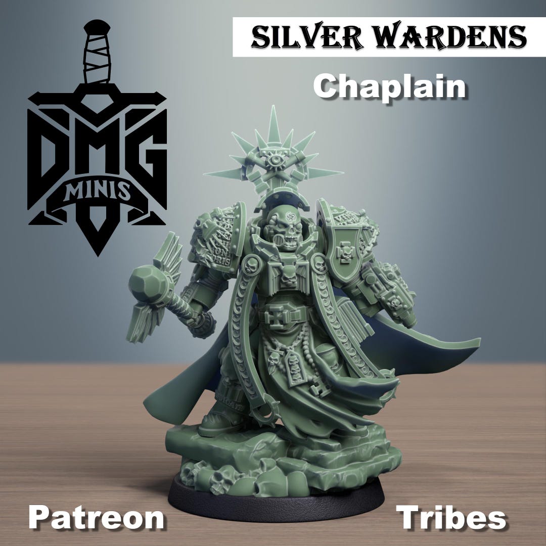 Chaplain in Power Armor Silver Warden Sci-fi Wargaming Resin Miniature ...
