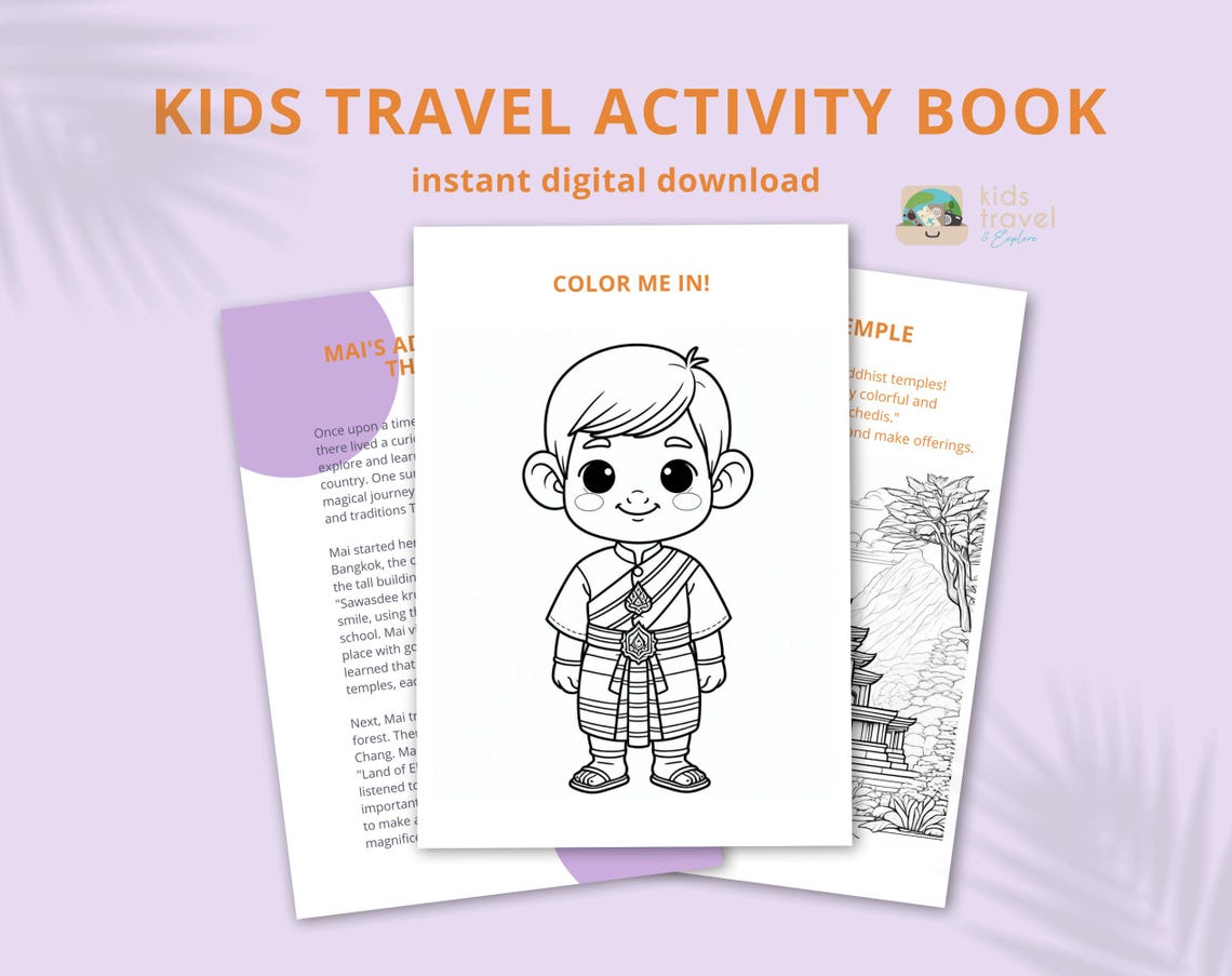 Travel Activity Pack for Kids Thailand Themed Activity Book Family ...