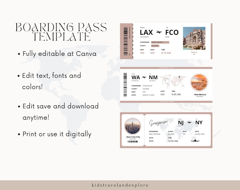 Editable Boarding Pass Template | Canva Template | Boarding Pass ...