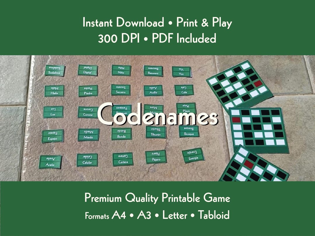 Codenames – Printable Board Game Template | English and Spanish | A4 ...