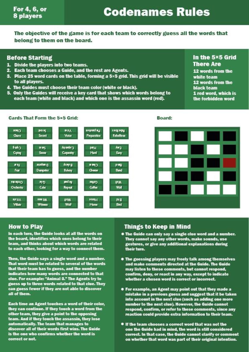 Codenames – Printable Board Game Template | English and Spanish | A4 ...