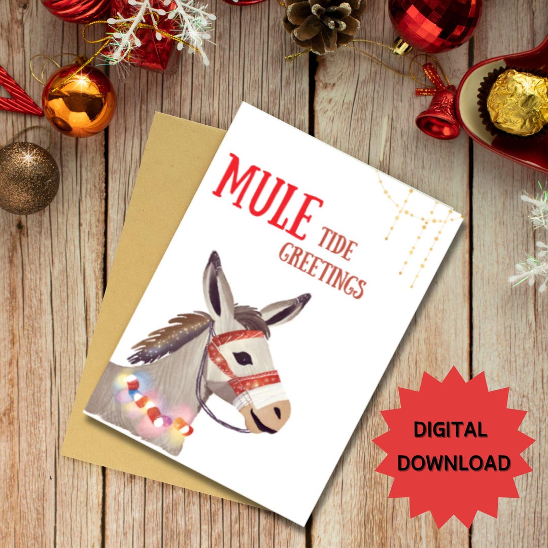 Mule Tide Greetings Cute Christmas Card Christmas Card Instant Download ...