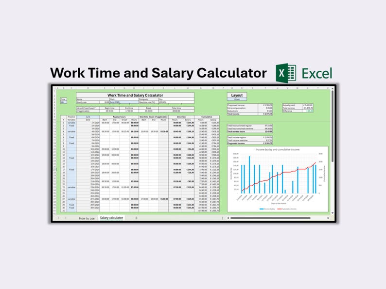 Payroll and Work Timesheet Calculator - Monthly Template - Track Hours ...