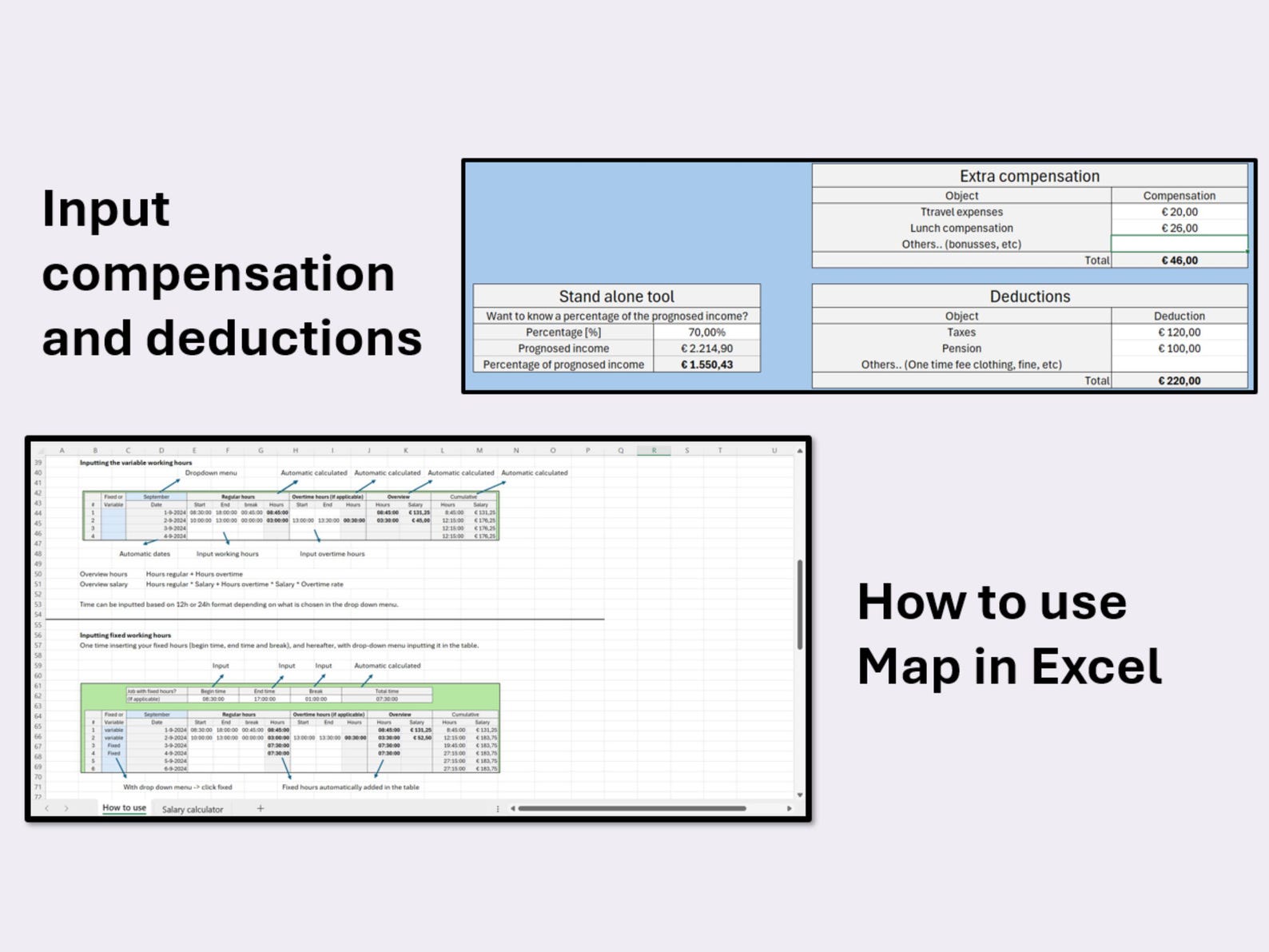 Payroll and Work Timesheet Calculator - Monthly Template - Track Hours ...