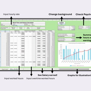 Payroll and Work Timesheet Calculator - Monthly Template - Track Hours ...