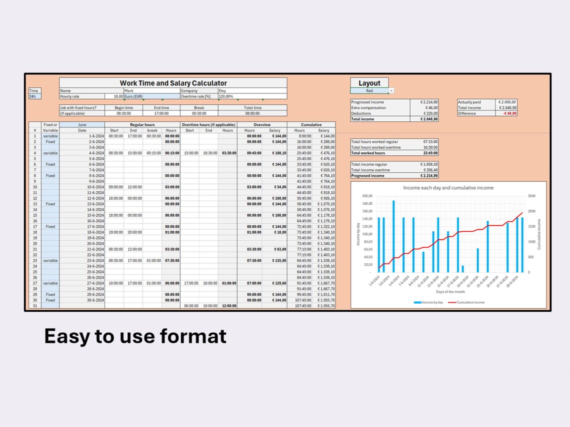 Payroll and Work Timesheet Calculator - Monthly Template - Track Hours ...