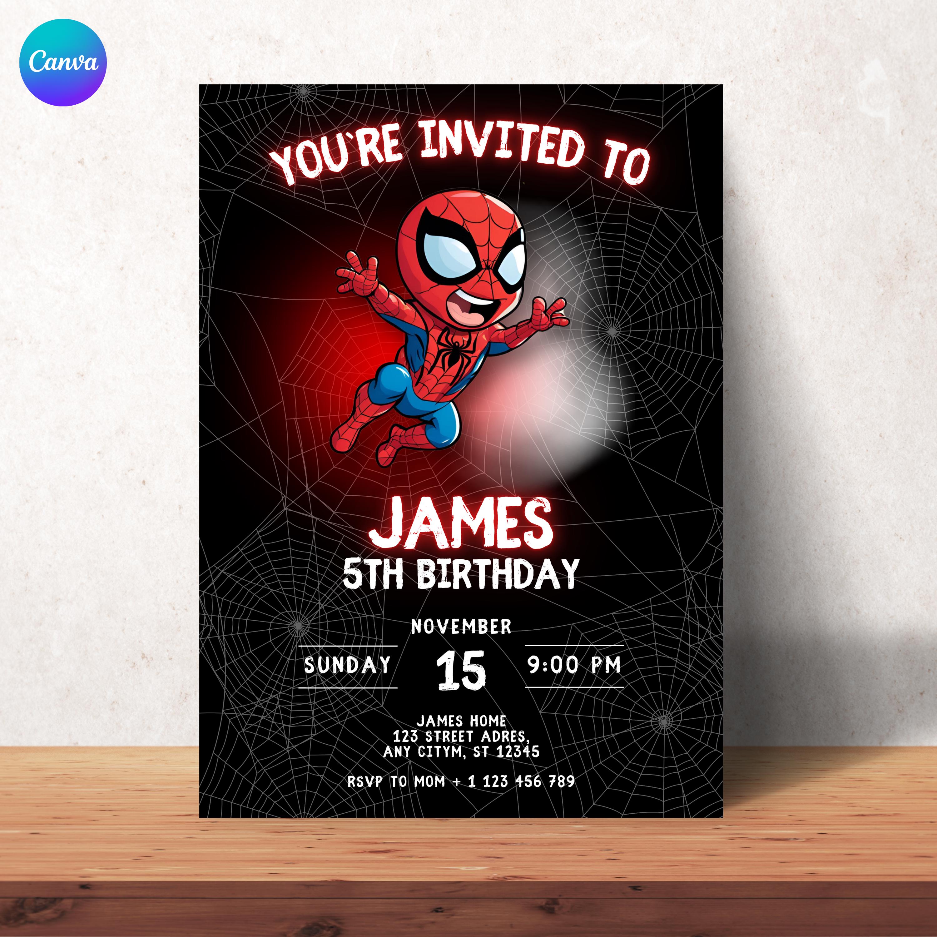 Editable Spider Man Birthday Invitation Template, Printable Birthday ...