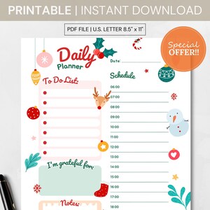 Printable Christmas Daily Planner, Digital Download Organizer, Holiday ...