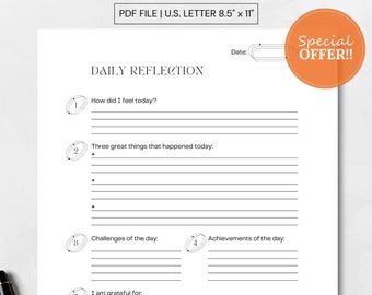 Daily Reflection Worksheet Printable PDF, Self Care Planner, Printable ...