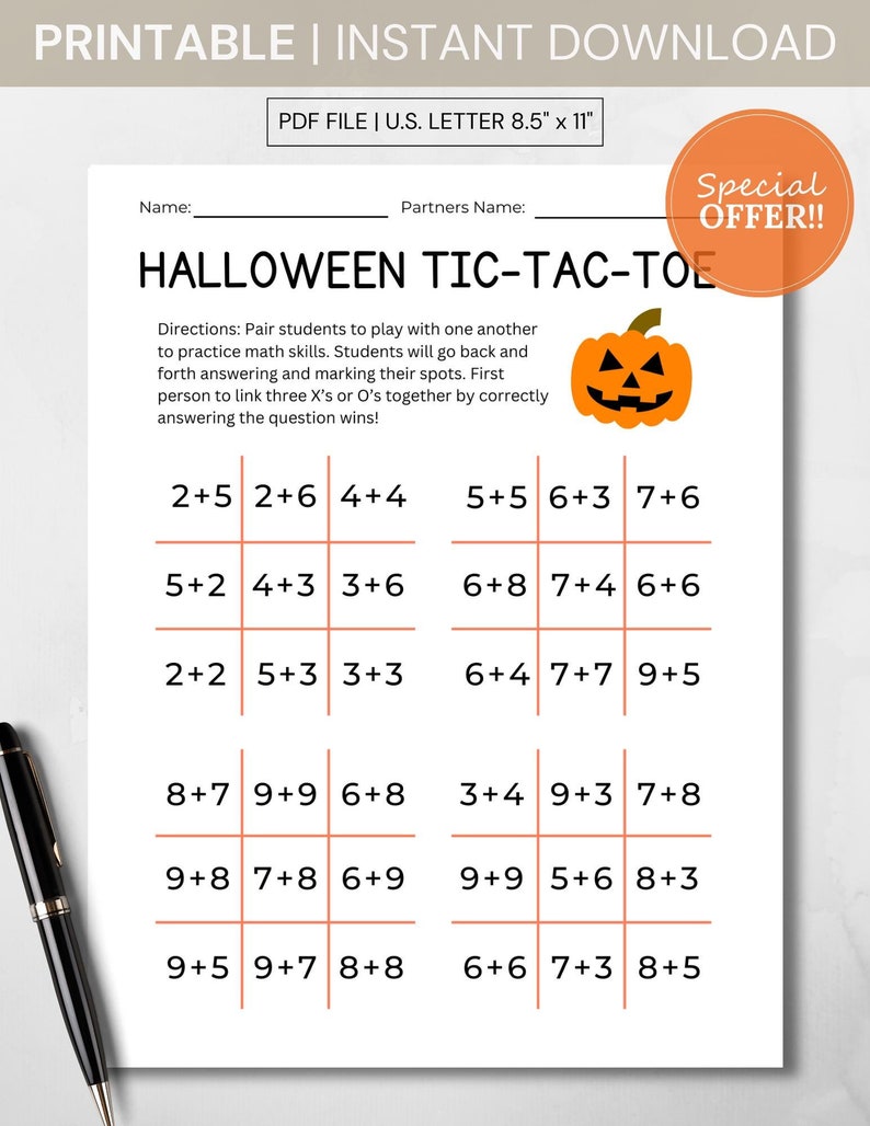 Halloween Math Game Printable, Classroom Activity, Educational Learning ...