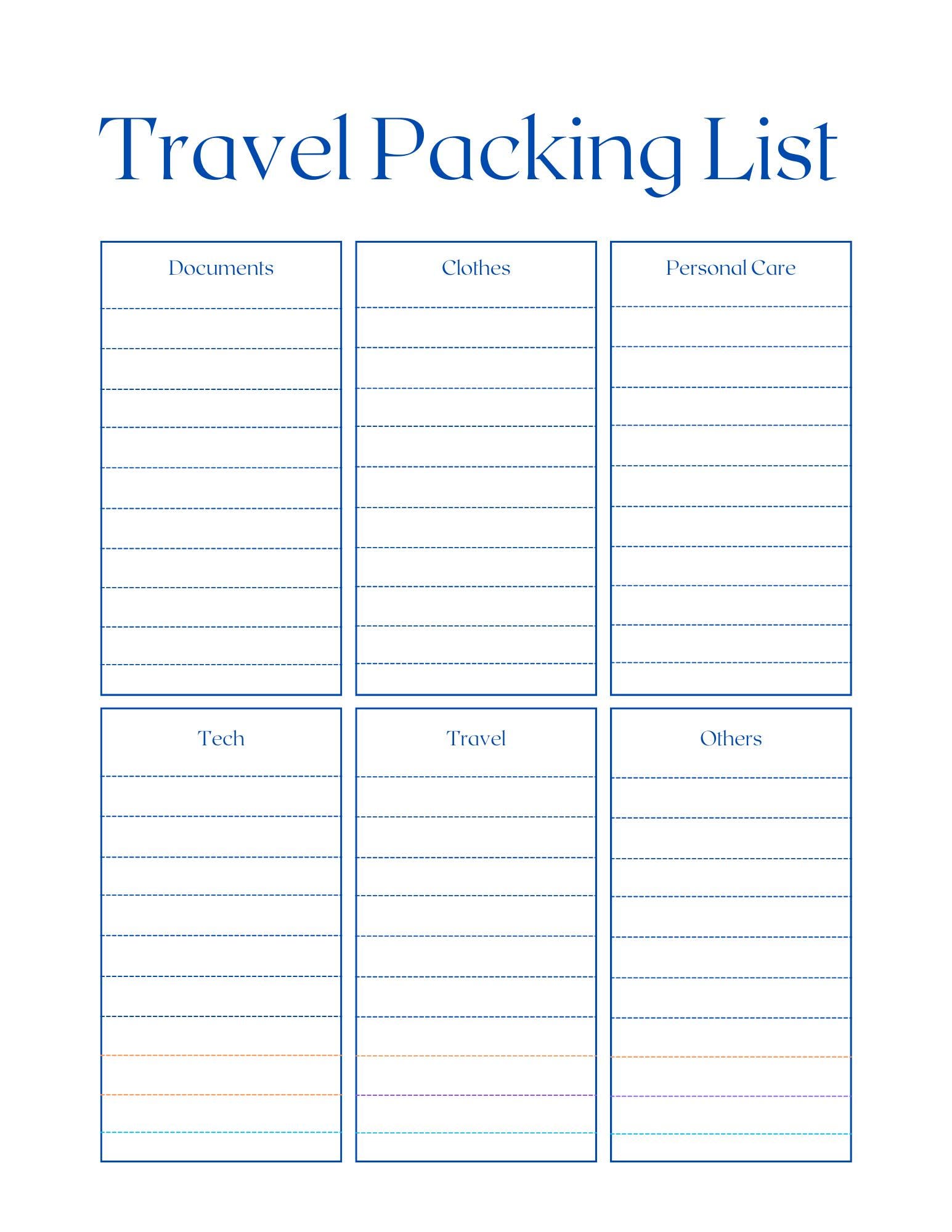 Printable Travel Packing List, Digital Download Organizer, Trip Planner ...