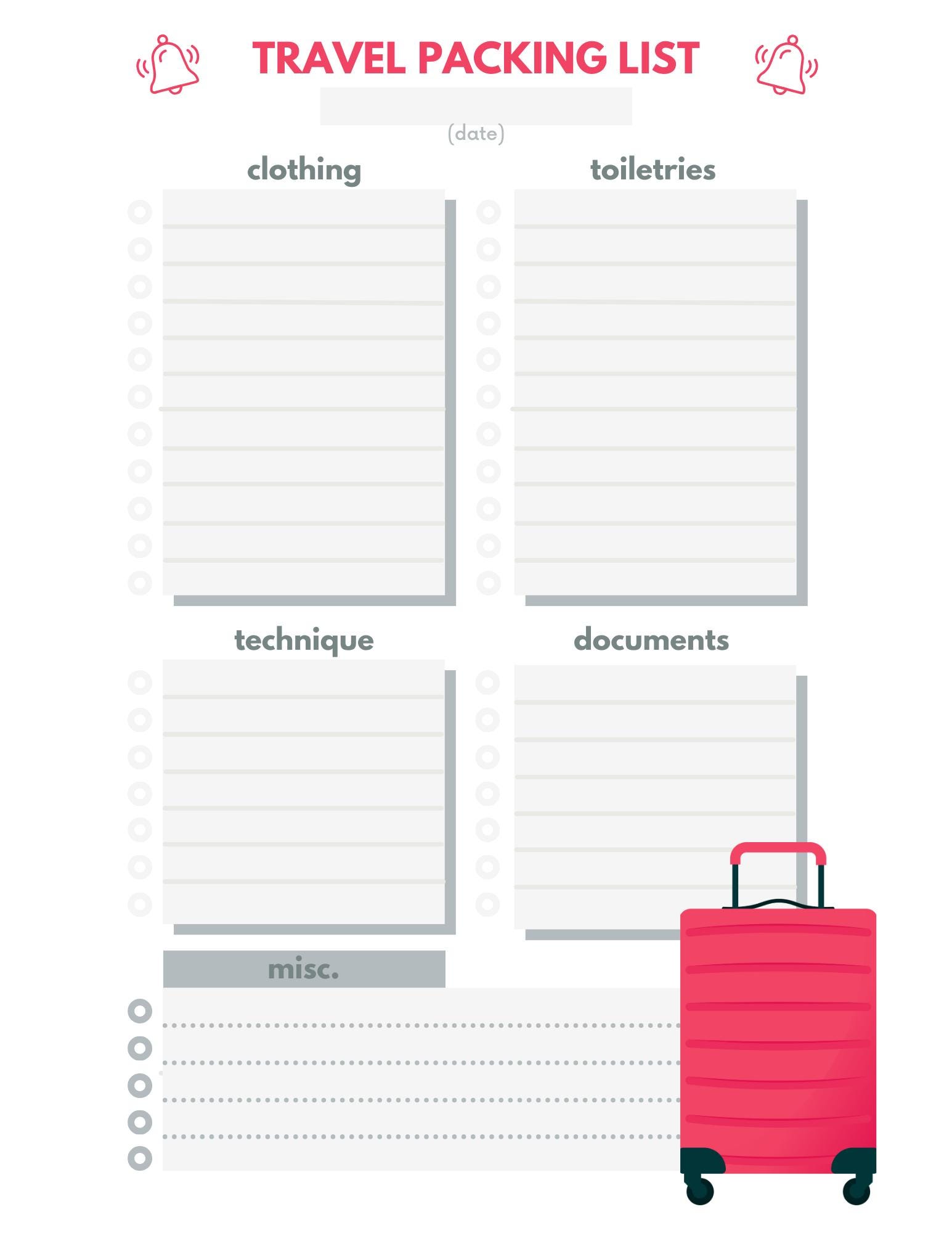 Printable Travel Packing List, Digital Download Organizer, Trip Planner ...