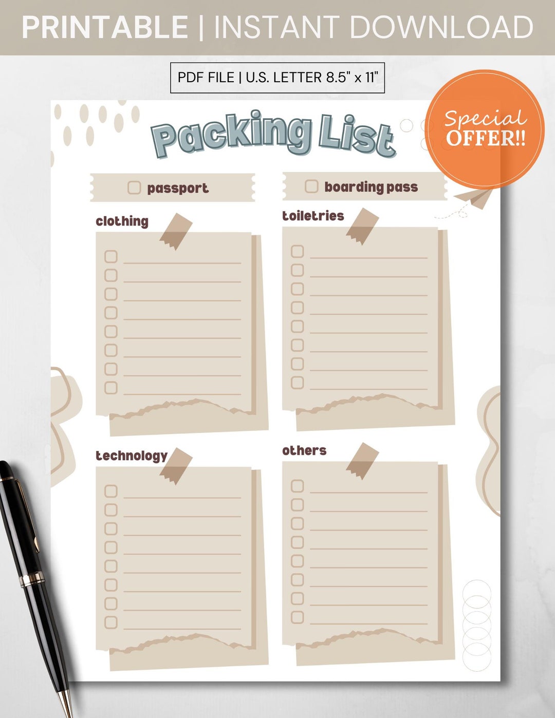 Printable Travel Packing List, Digital Download Organizer, Trip Planner ...