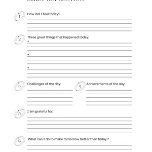 Daily Reflection Worksheet Printable PDF, Self Care Planner, Printable ...