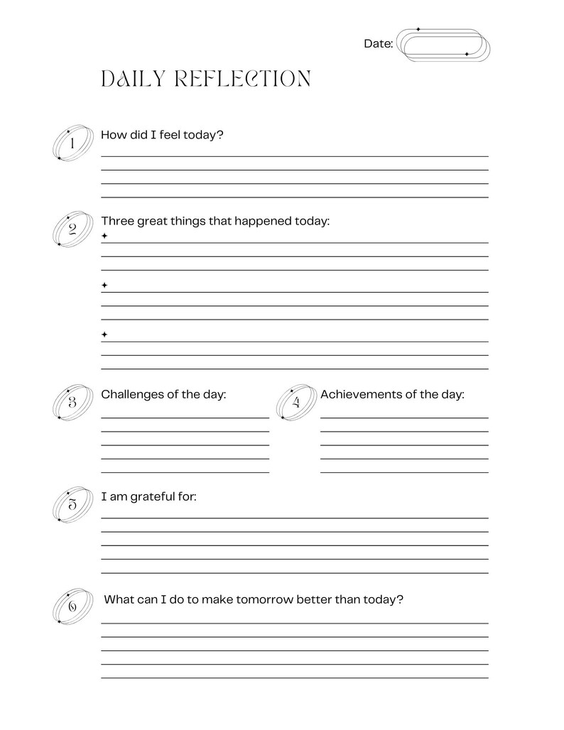 Daily Reflection Worksheet Printable PDF, Self Care Planner, Printable ...
