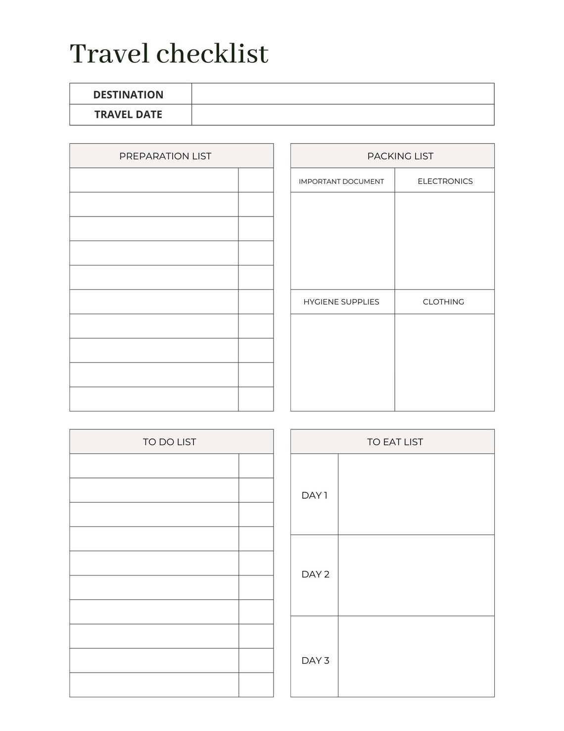 Printable Travel Packing List, Digital Download Organizer, Trip Planner ...