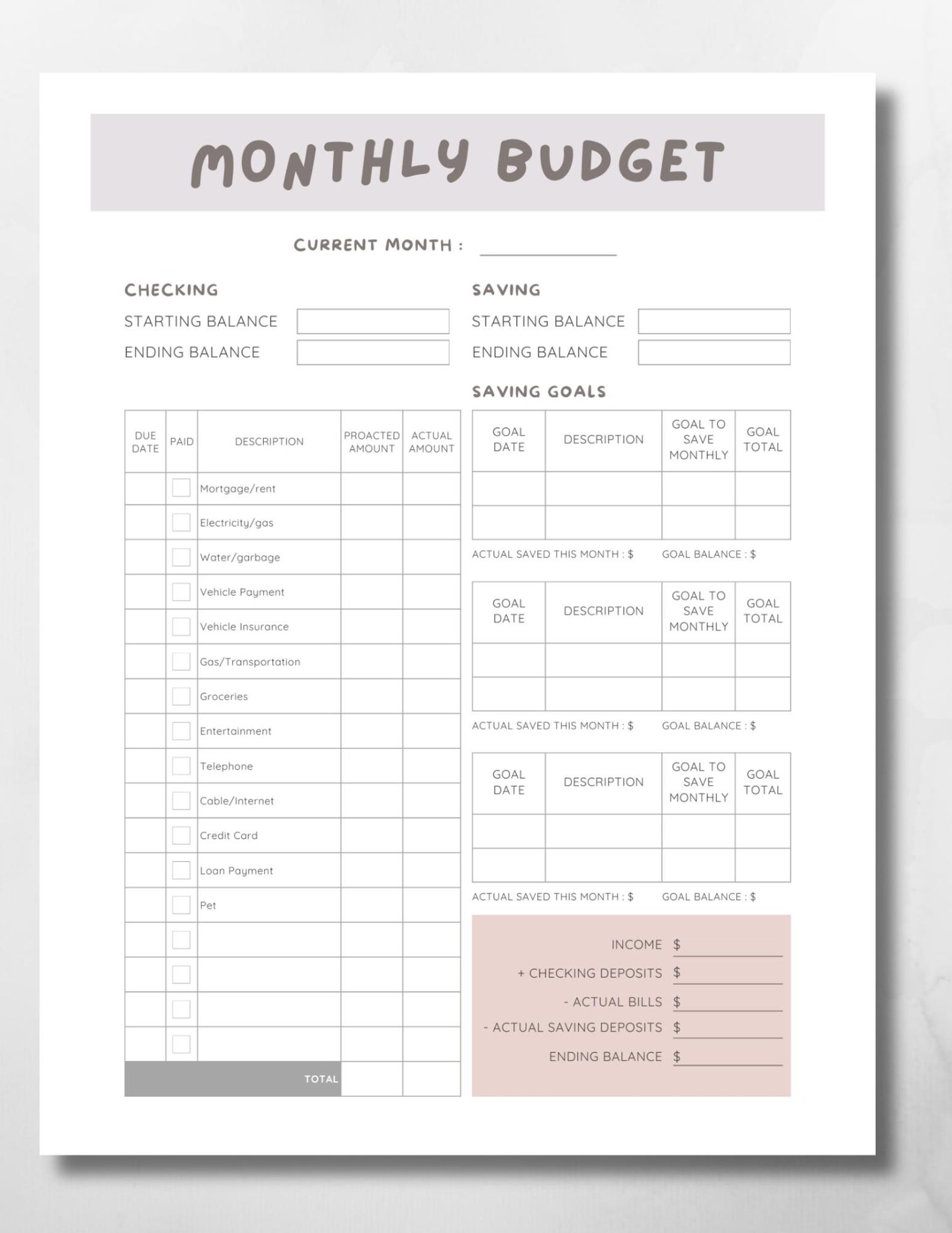 Printable Monthly Budget Planner, Finance Tracker, Personal Finance ...