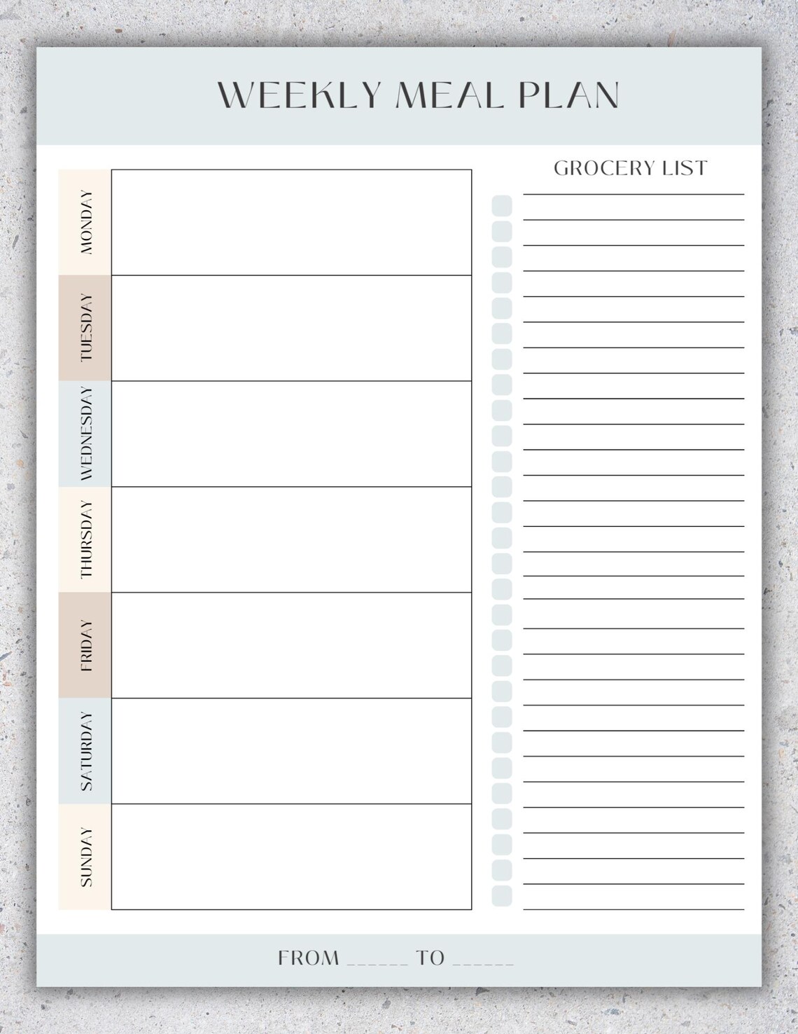 Printable Weekly Meal Planner, Digital Download Grocery List, Meal Prep ...