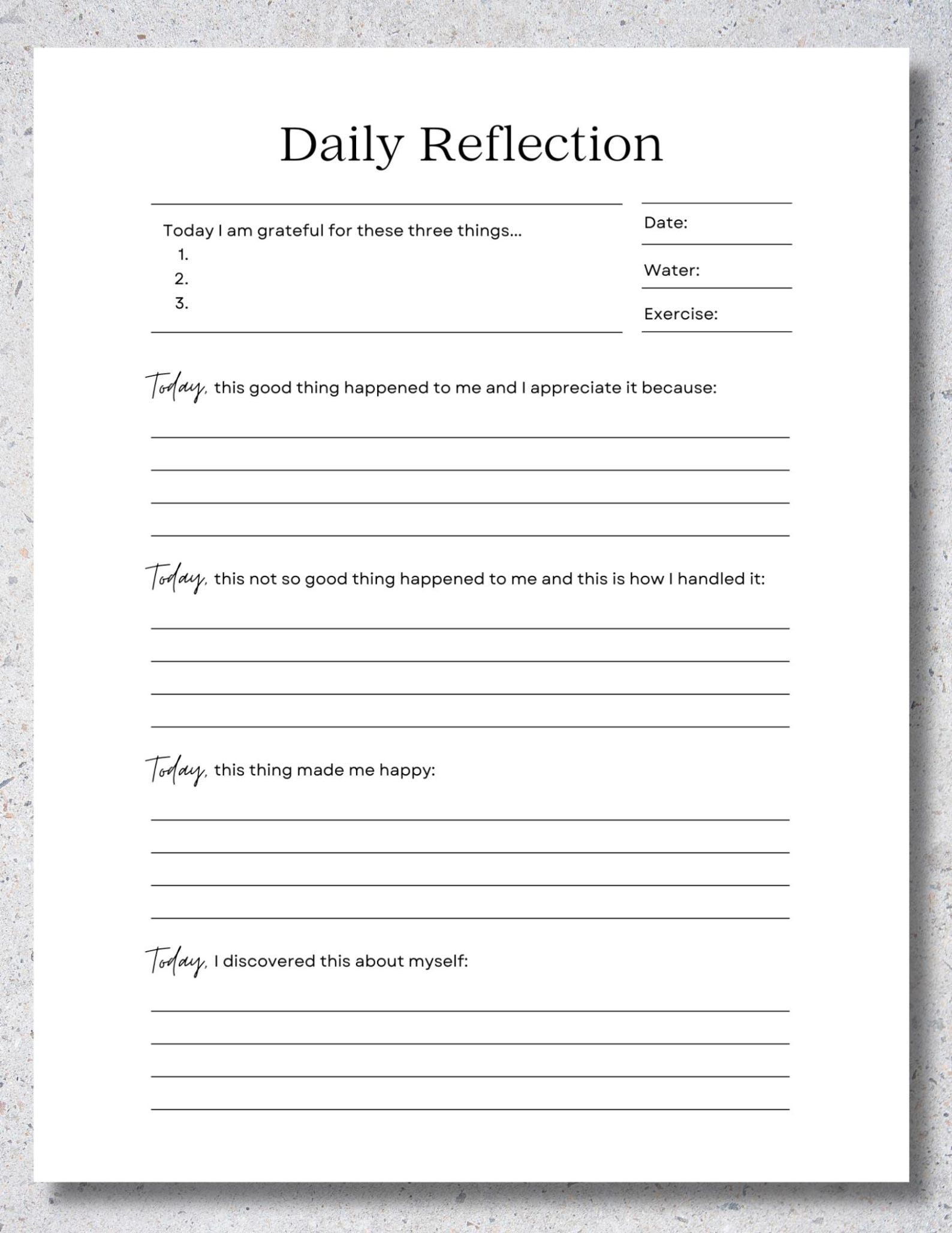 Daily Reflection Worksheet Printable PDF, Self Care Planner, Printable ...