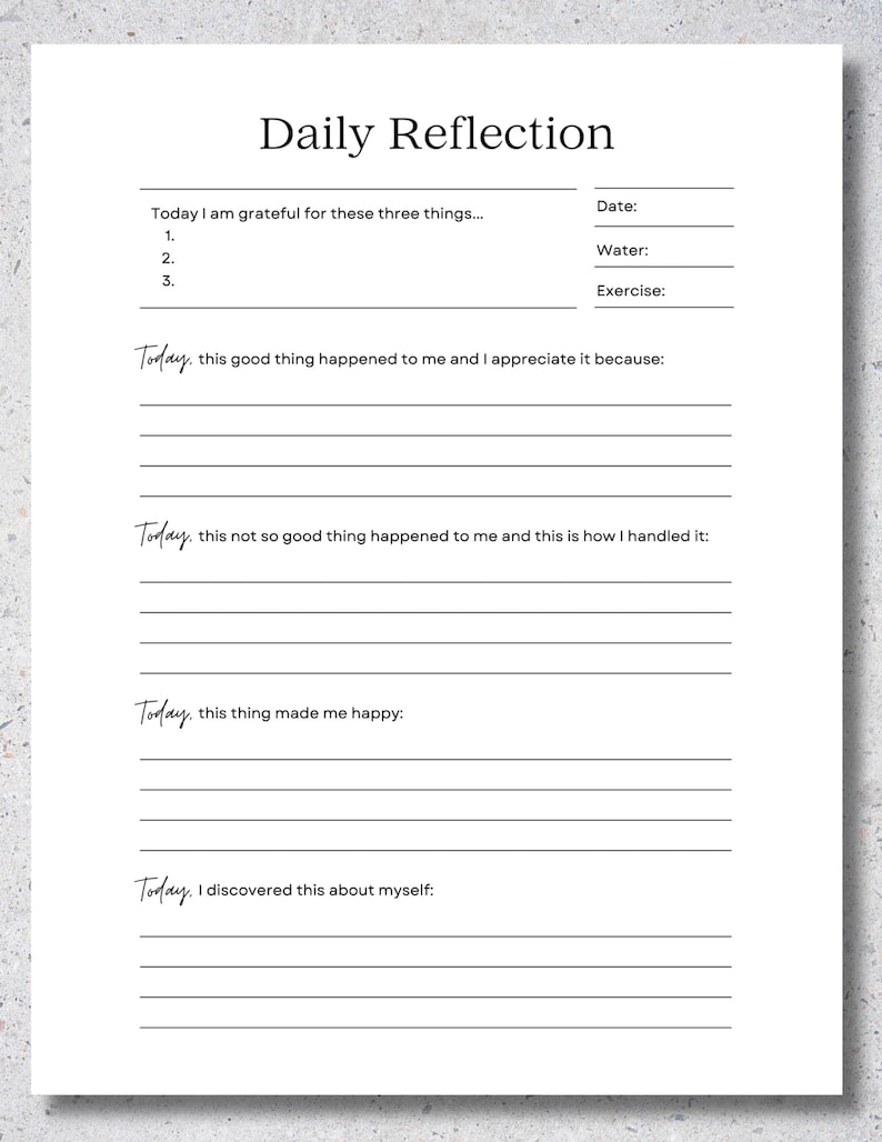 Daily Reflection Worksheet Printable PDF, Self Care Planner, Printable ...