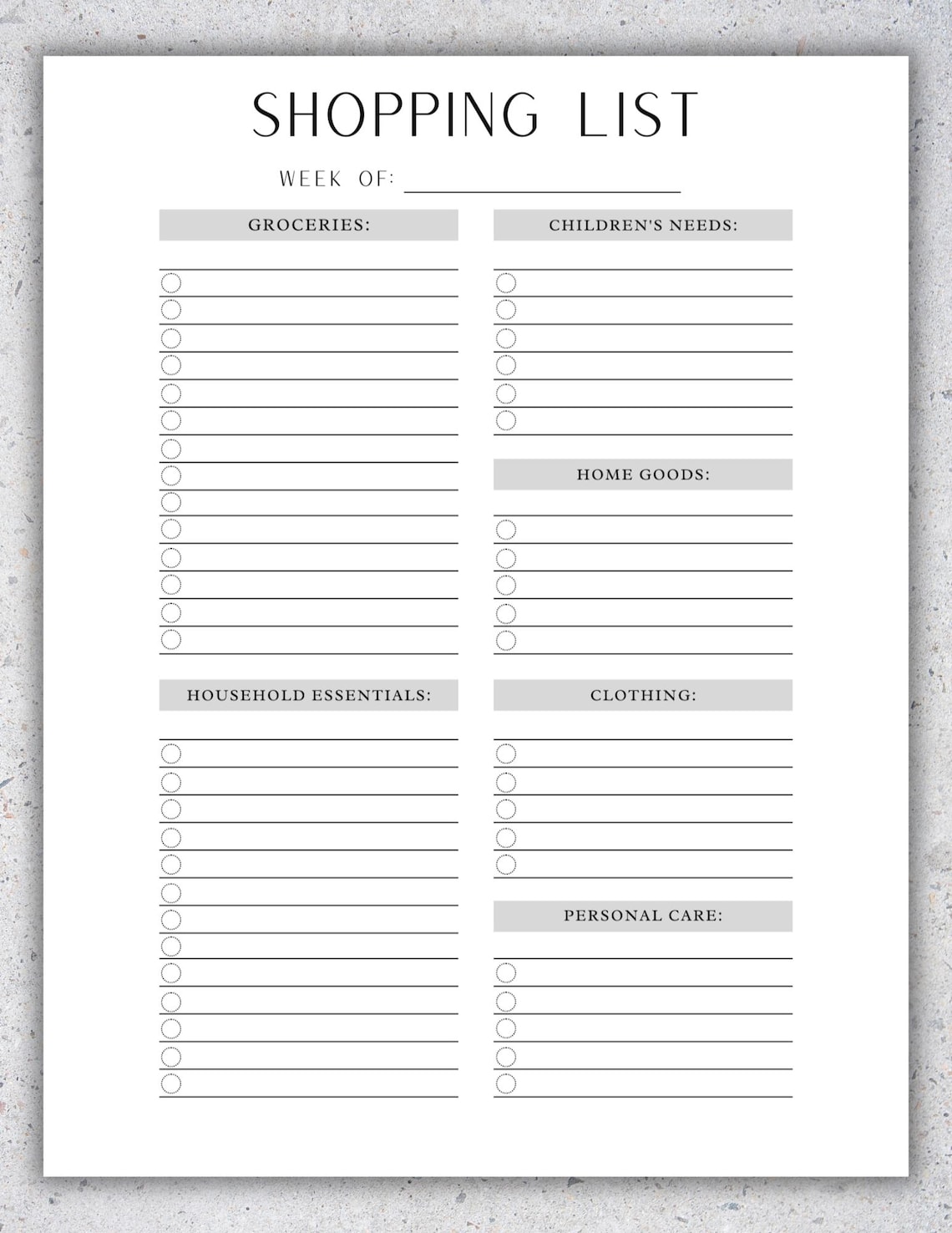 Grocery List Printable, Weekly Shopping List Printable, Grocery ...
