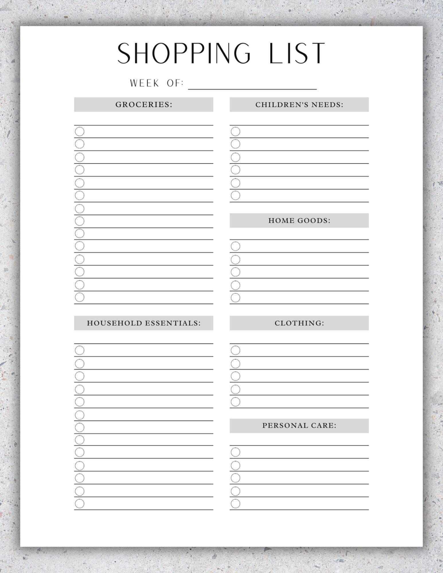 Grocery List Printable, Weekly Shopping List Printable, Grocery ...
