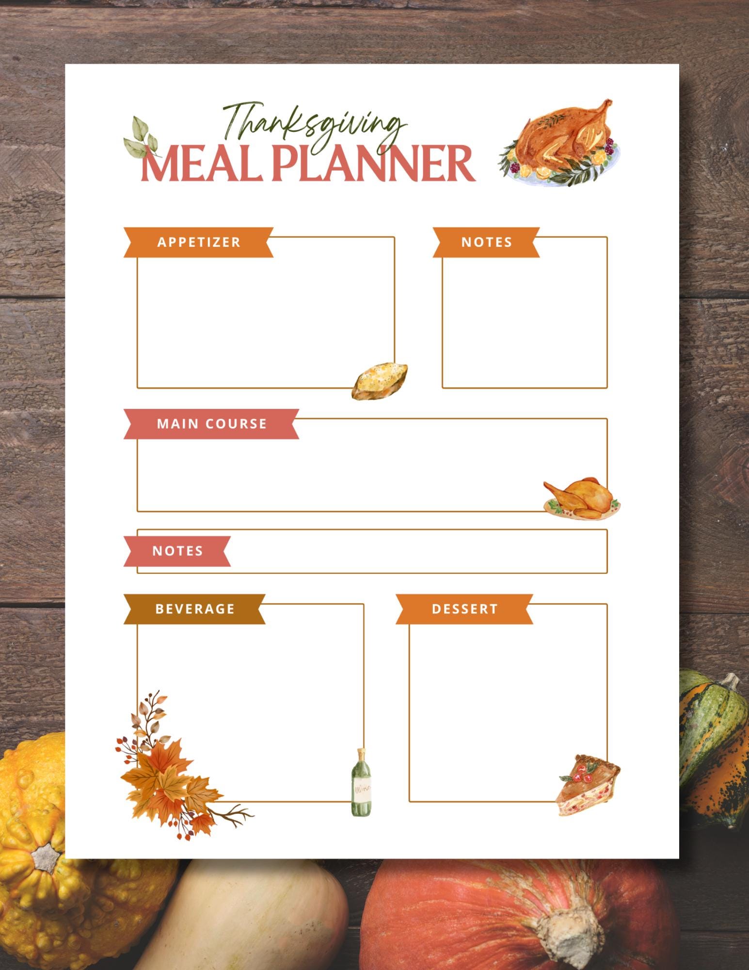 Thanksgiving Meal Planner Printable, Digital Download, Holiday Menu ...