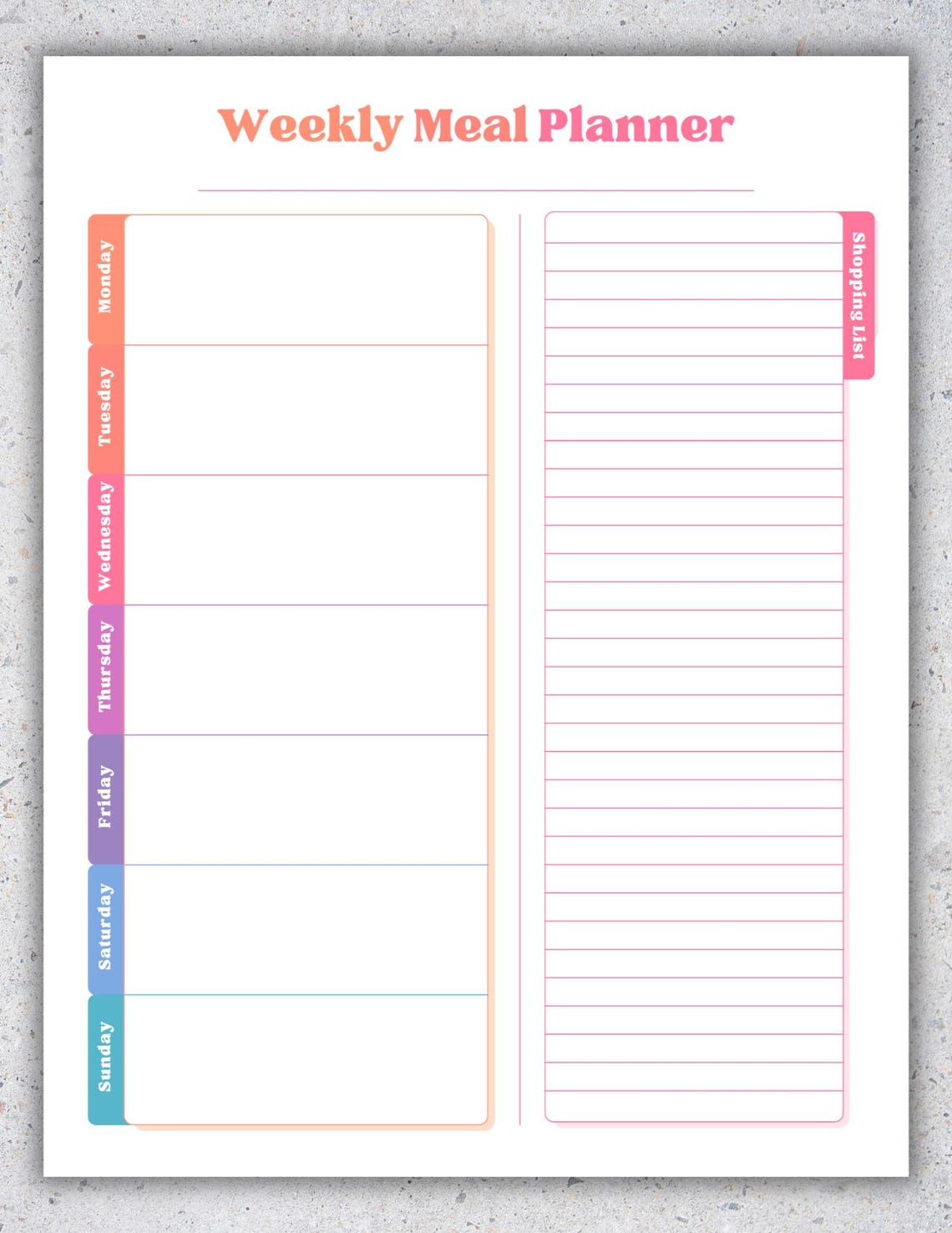 Printable Weekly Meal Planner, Digital Download Grocery List, Meal Prep ...