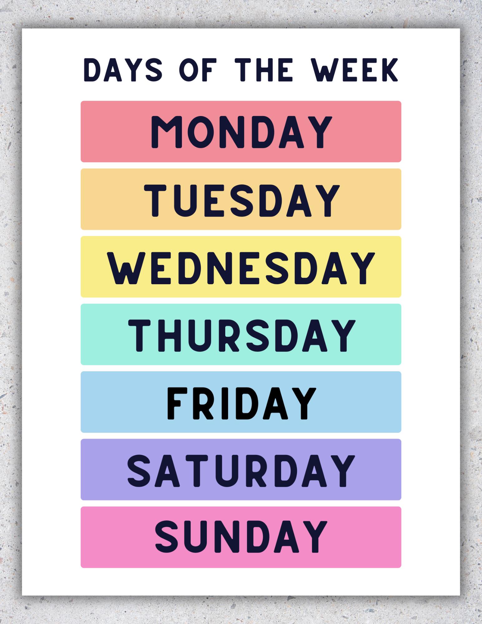 Days of the Week, Education Printable, Classroom Decor, Homeschool ...