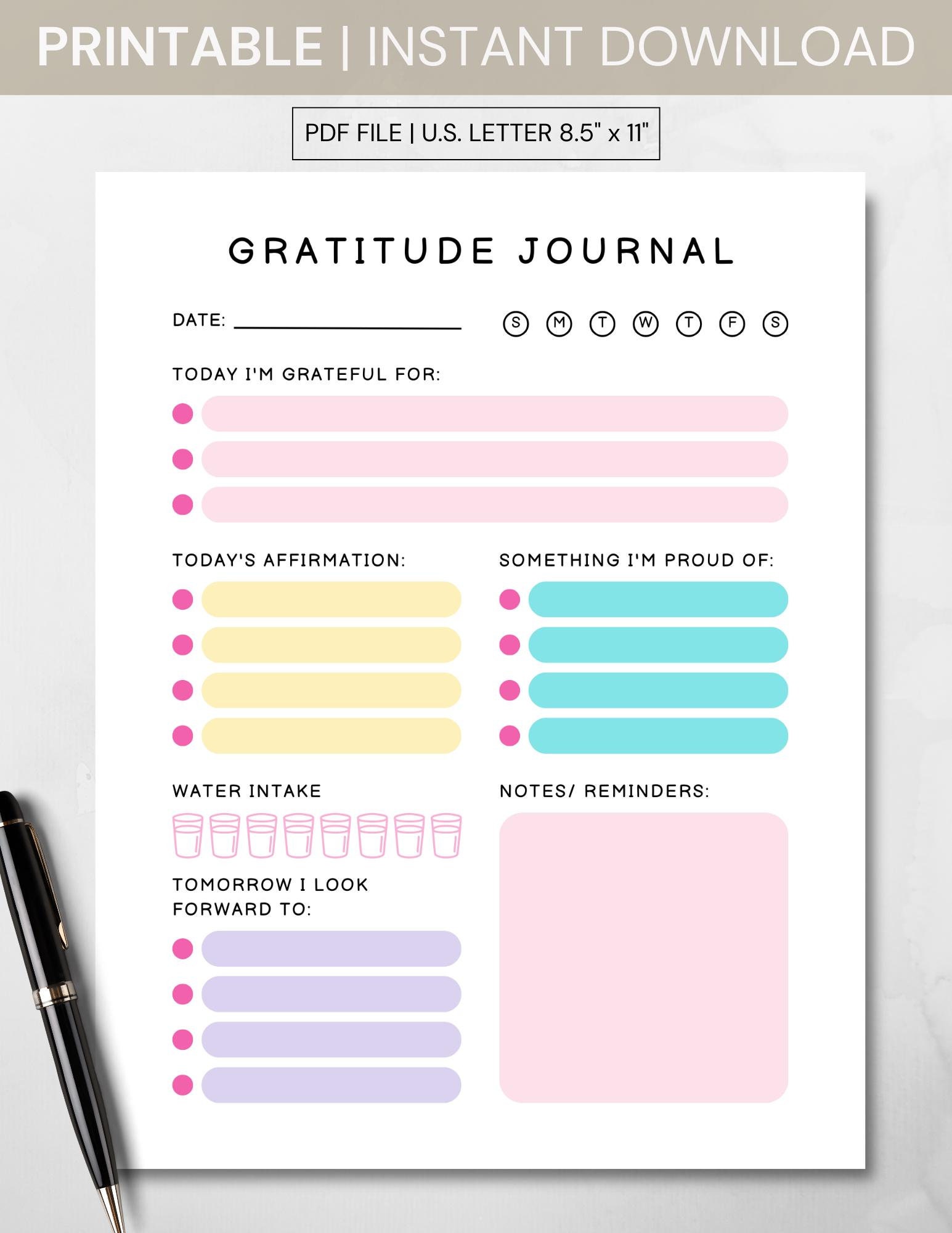 Gratitude Journal Printable Template, Daily Reflection Workbook ...