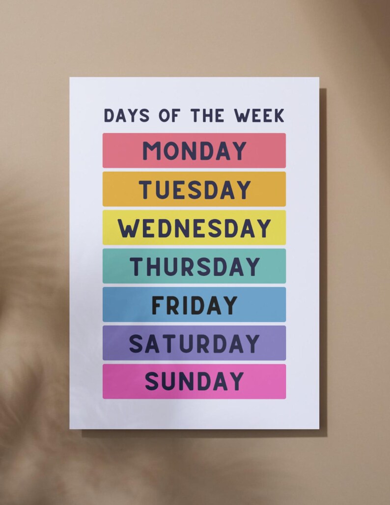 Printable Days of the Week, Digital Download Art, Various Sizes ...