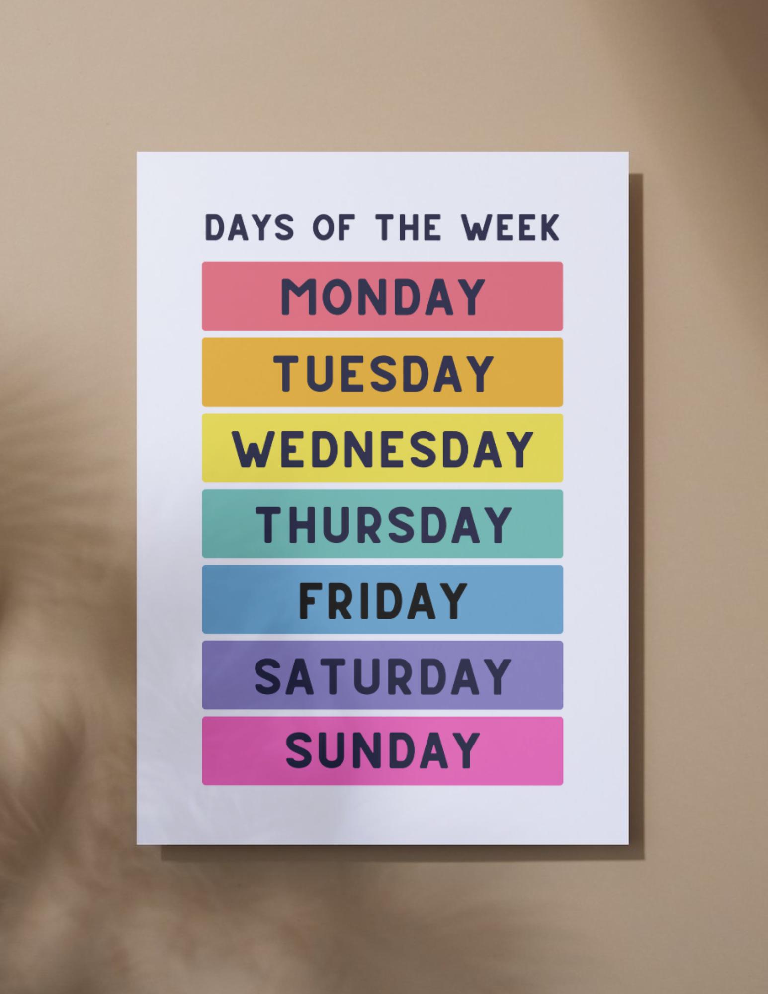 Days of the Week, Education Printable, Classroom Decor, Homeschool ...