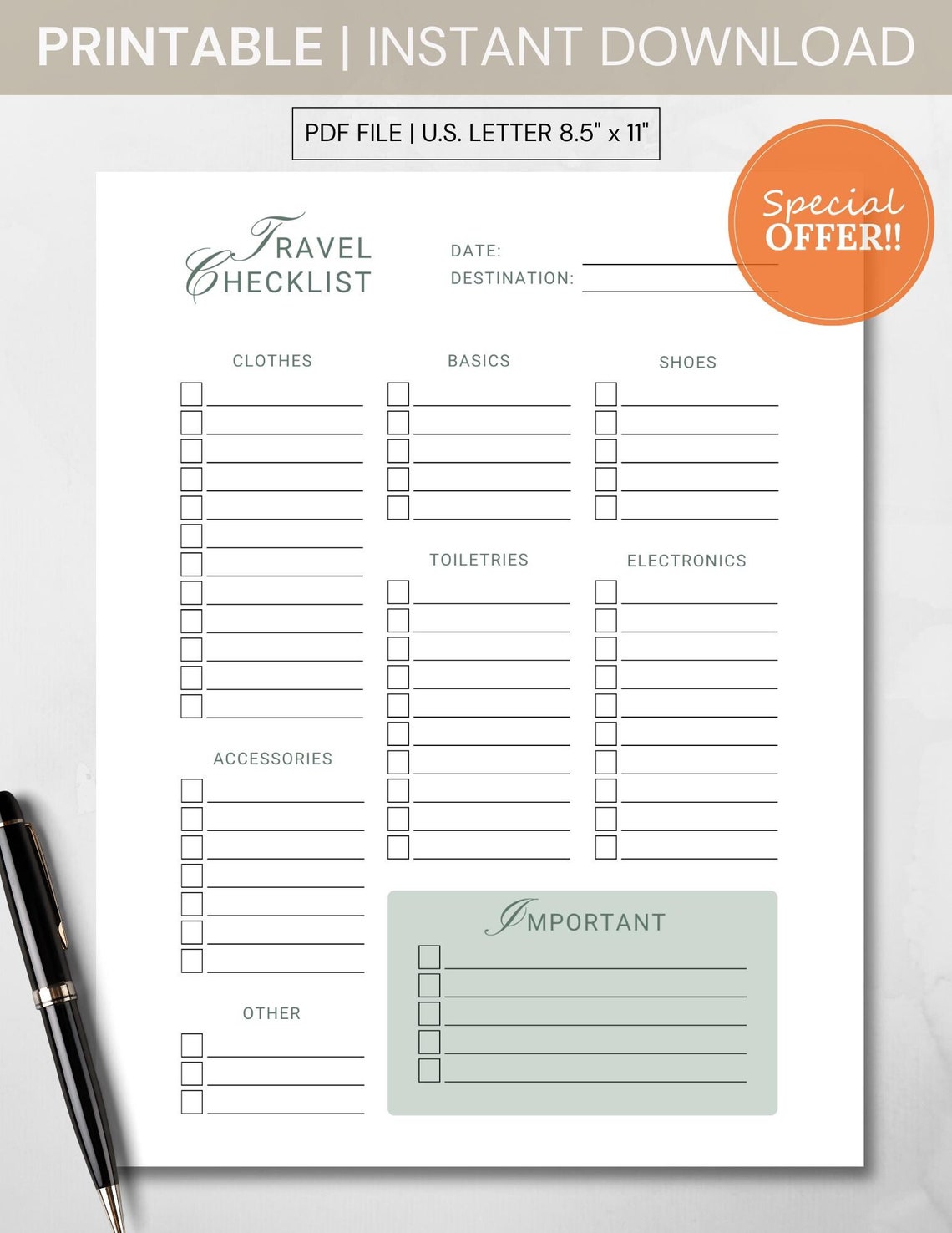 Printable Travel Packing List, Digital Download Organizer, Trip Planner ...