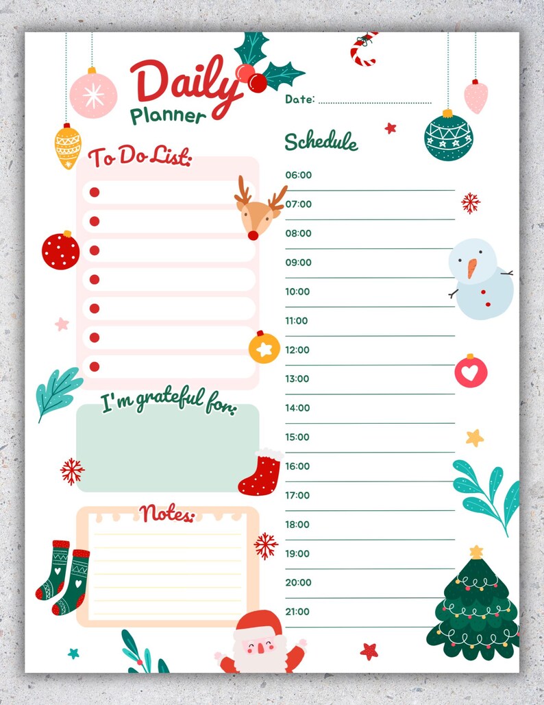 Printable Christmas Daily Planner, Digital Download Organizer, Holiday ...