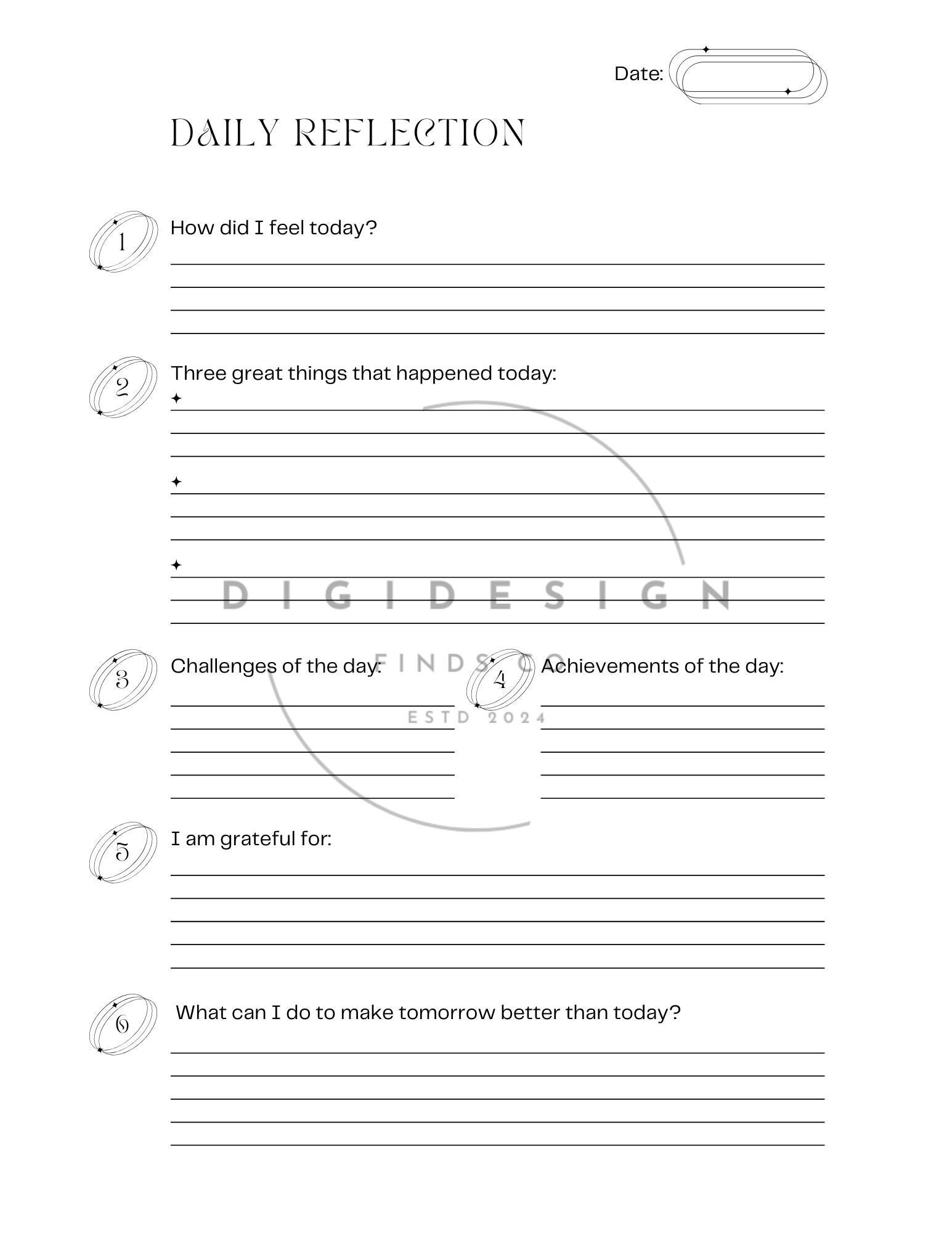 Daily Reflection Worksheet Printable PDF, Self Care Planner, Printable ...