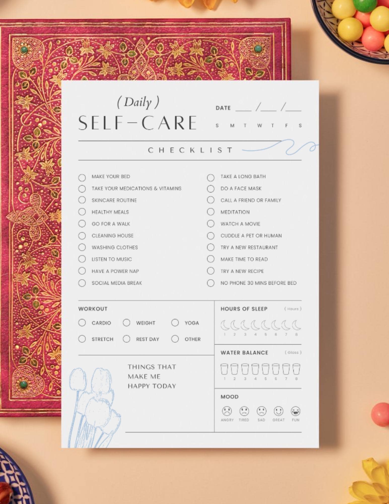 Daily Self Care Planner, Printable Self Care Journal, Wellness Tracker ...