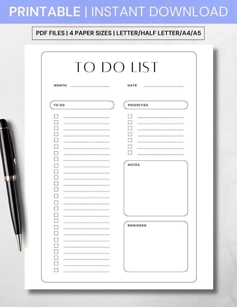 To Do List Printable, PDF Digital Download, Minimalist Task Tracker ...