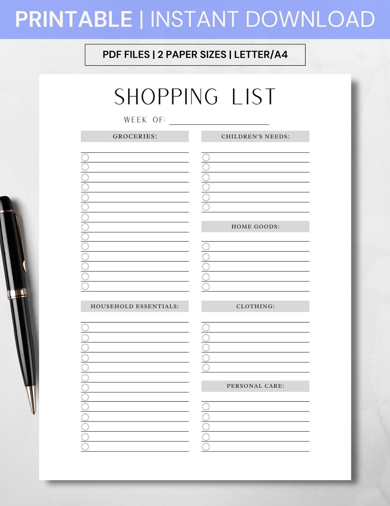 Grocery List Printable, Weekly Shopping List Printable, Grocery ...