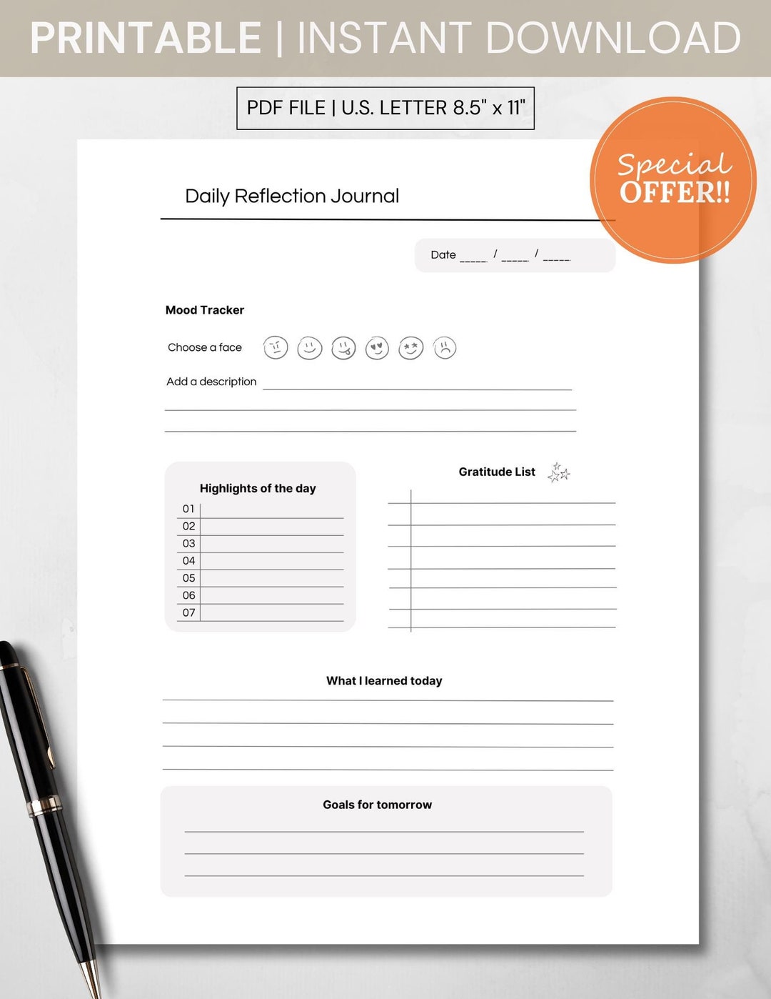 Daily Reflection Worksheet Printable PDF, Self Care Planner, Printable ...